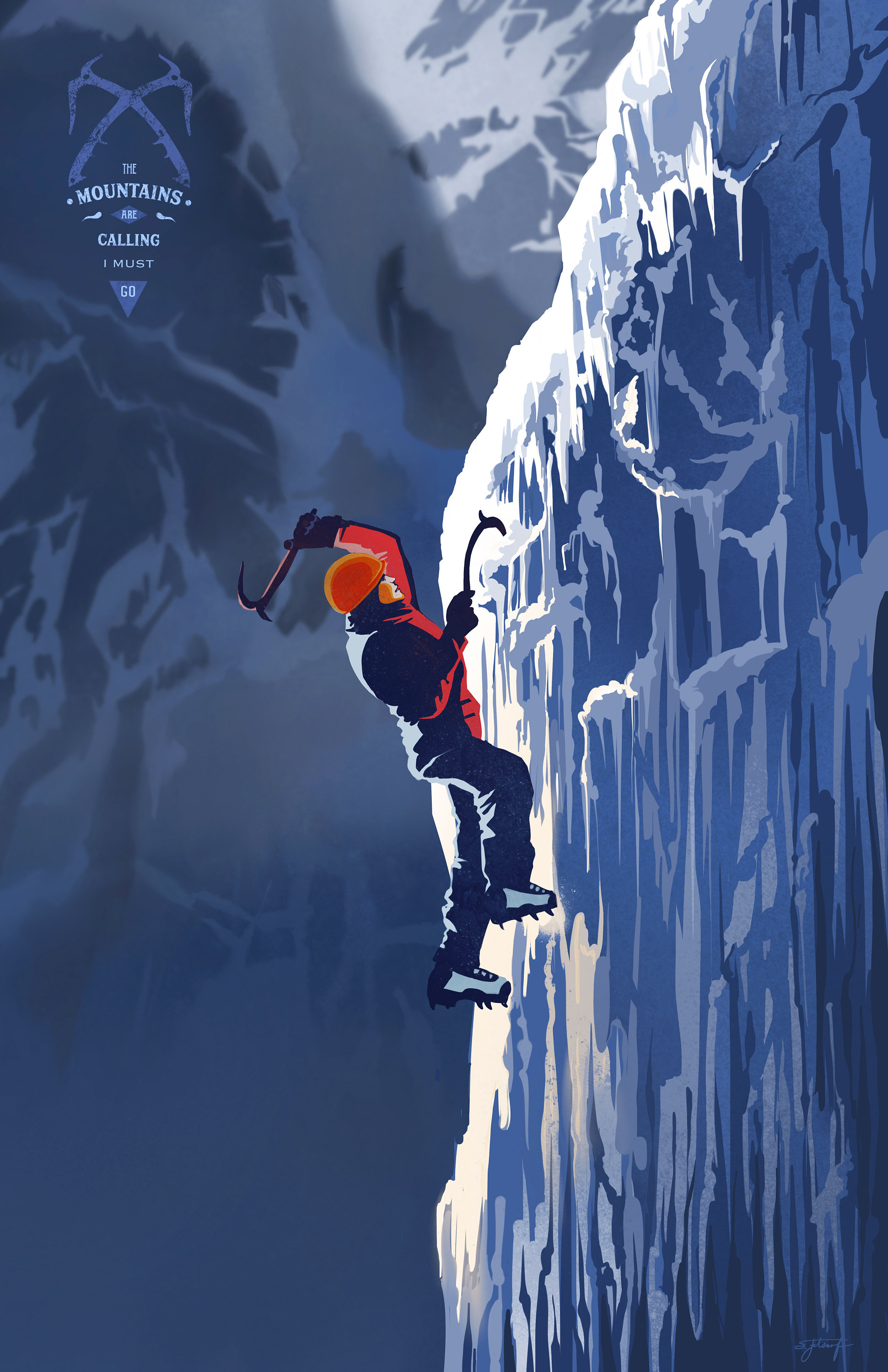 Alpine Ice Climbing Retro Travel Poster Illustration Fine - Etsy