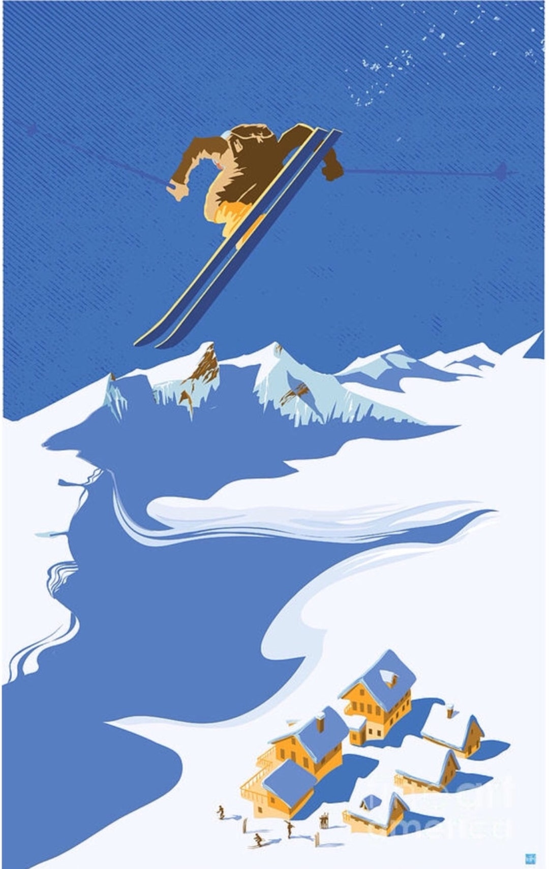 Sky Skier Retro Ski Art Travel Poster/illustration/print, Fine Art - Etsy