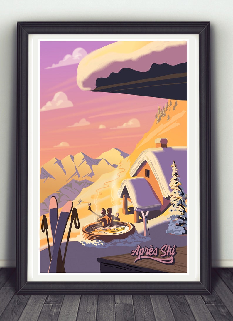 Retro Travel Apres Ski Alpine Lodge Poster Illustration - Etsy