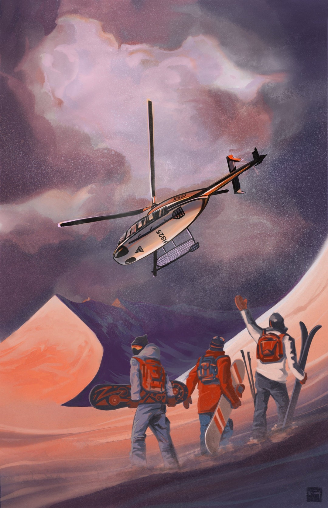 Heliski Winter Alpine Ski and Snowboard Painting - Etsy