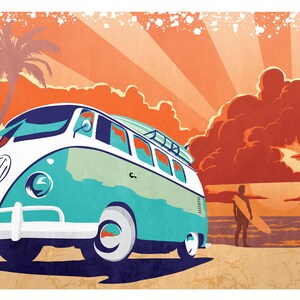 Retro Vintage Kombi, VW Camper Bus Beach and Surf Scene - Etsy Australia