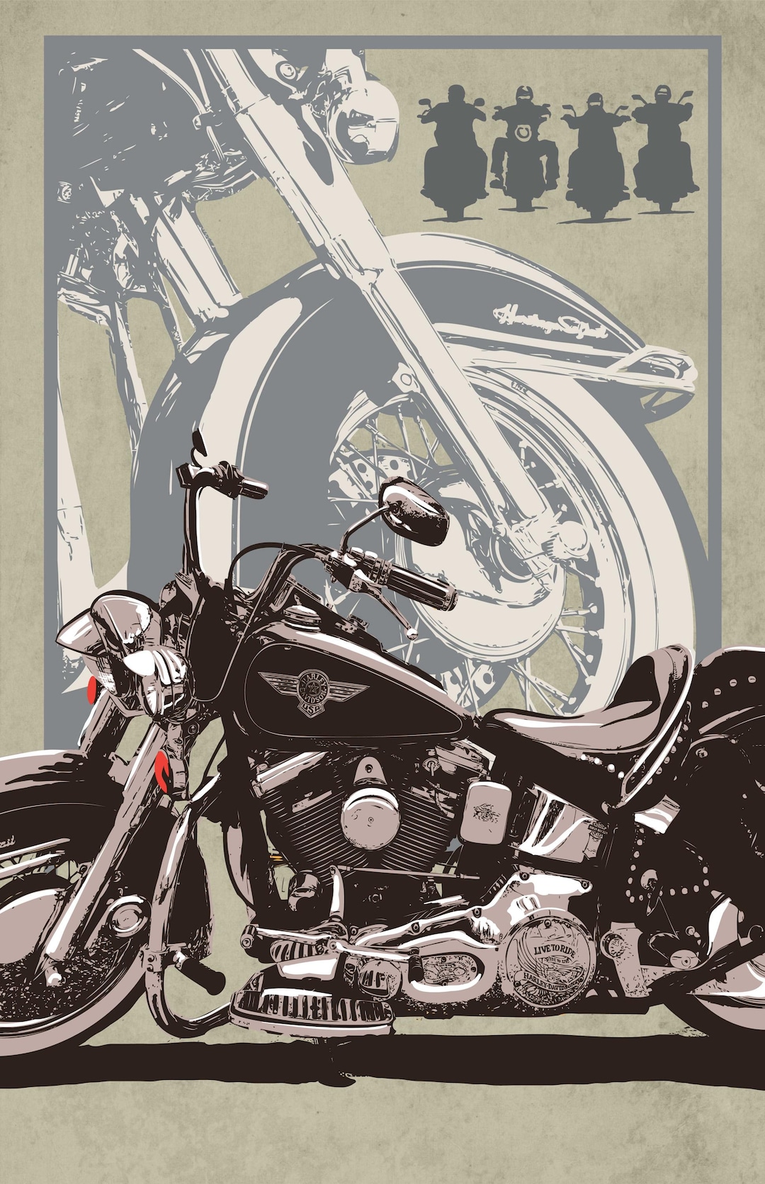 Etro Harley Davidson Motorcycle Poster, Biker Wall Decor, Vintage ...