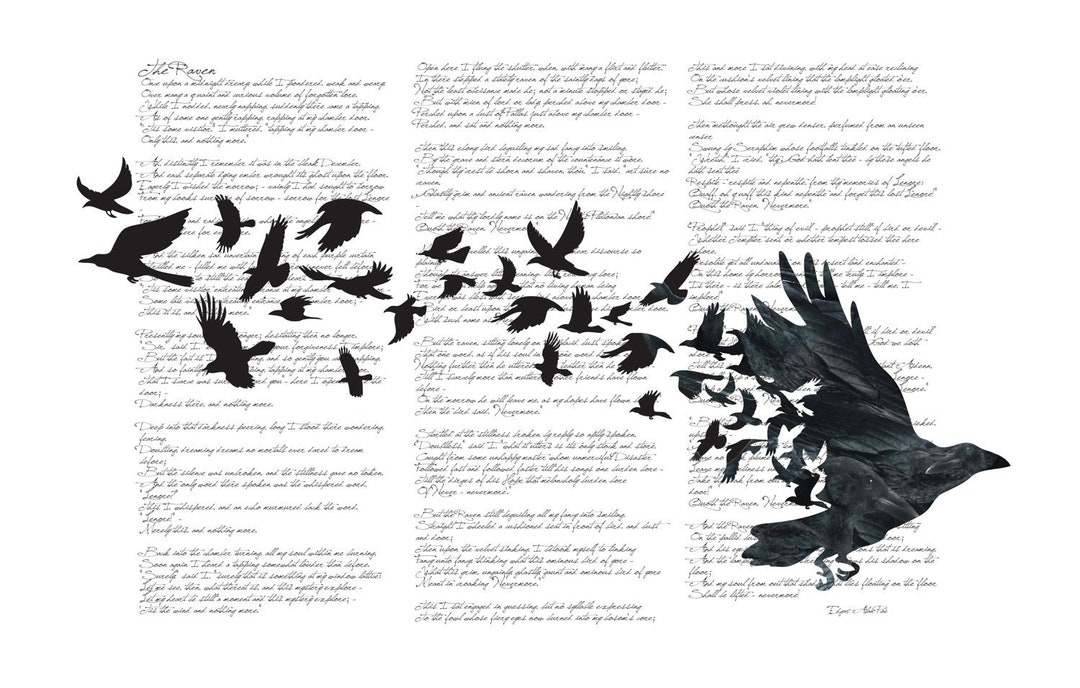 Vintage Double Exposure Edgar Alan Crow/ Raven Art Print 11X17 - Etsy