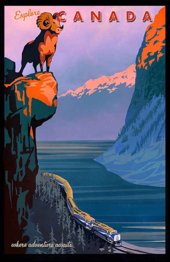 Retro Explore Canada by Rail Vintage Travel Poster Art | Etsy