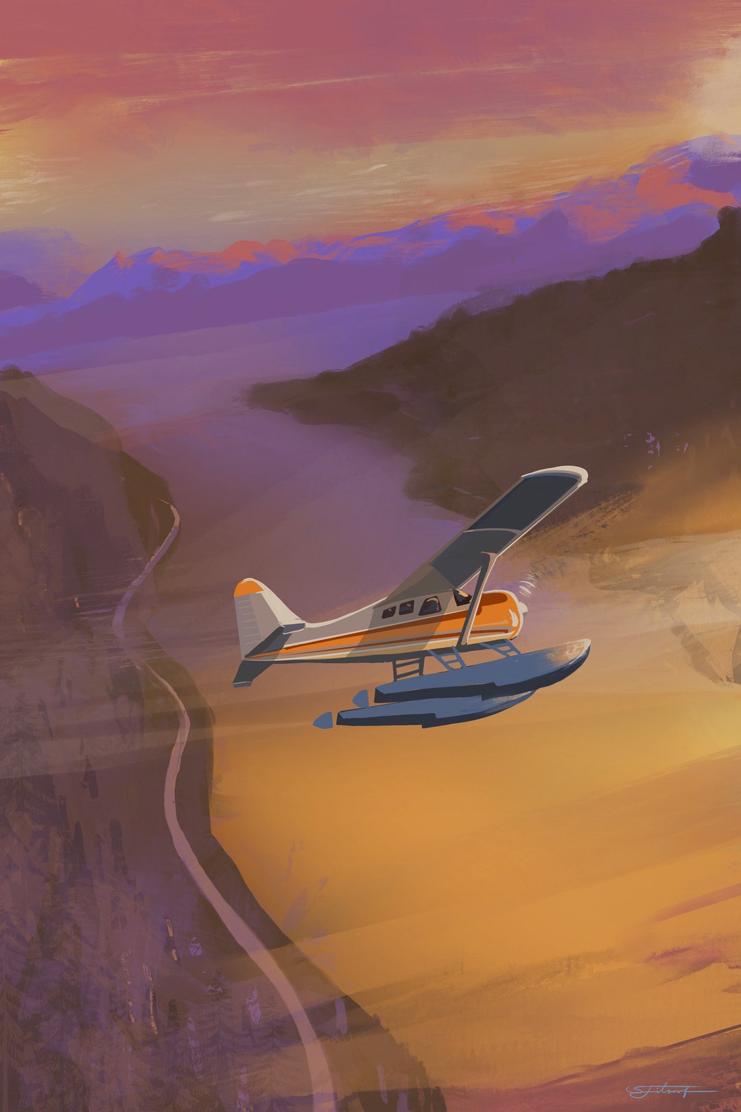 Vintage Float Plane Landscape Wall Art/ Poster, Aviation Art, Vintage ...