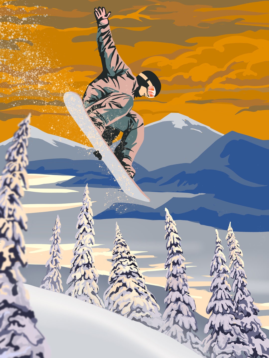 Snowboard Wall Decor, Wall Art, Poster, Print, Winter Sport, Gift for ...
