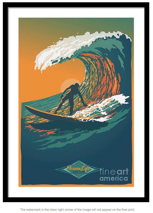 Ocean Life Surf Club Retro Surf Art Poster Illustration Etsy Canada