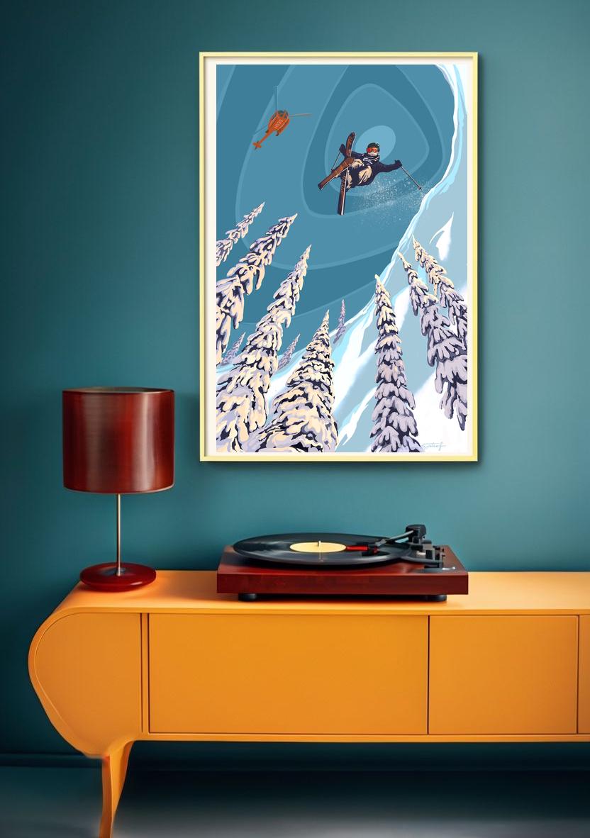 Retro Heliskiing Art Print, Extreme Alps Ski Poster - Etsy