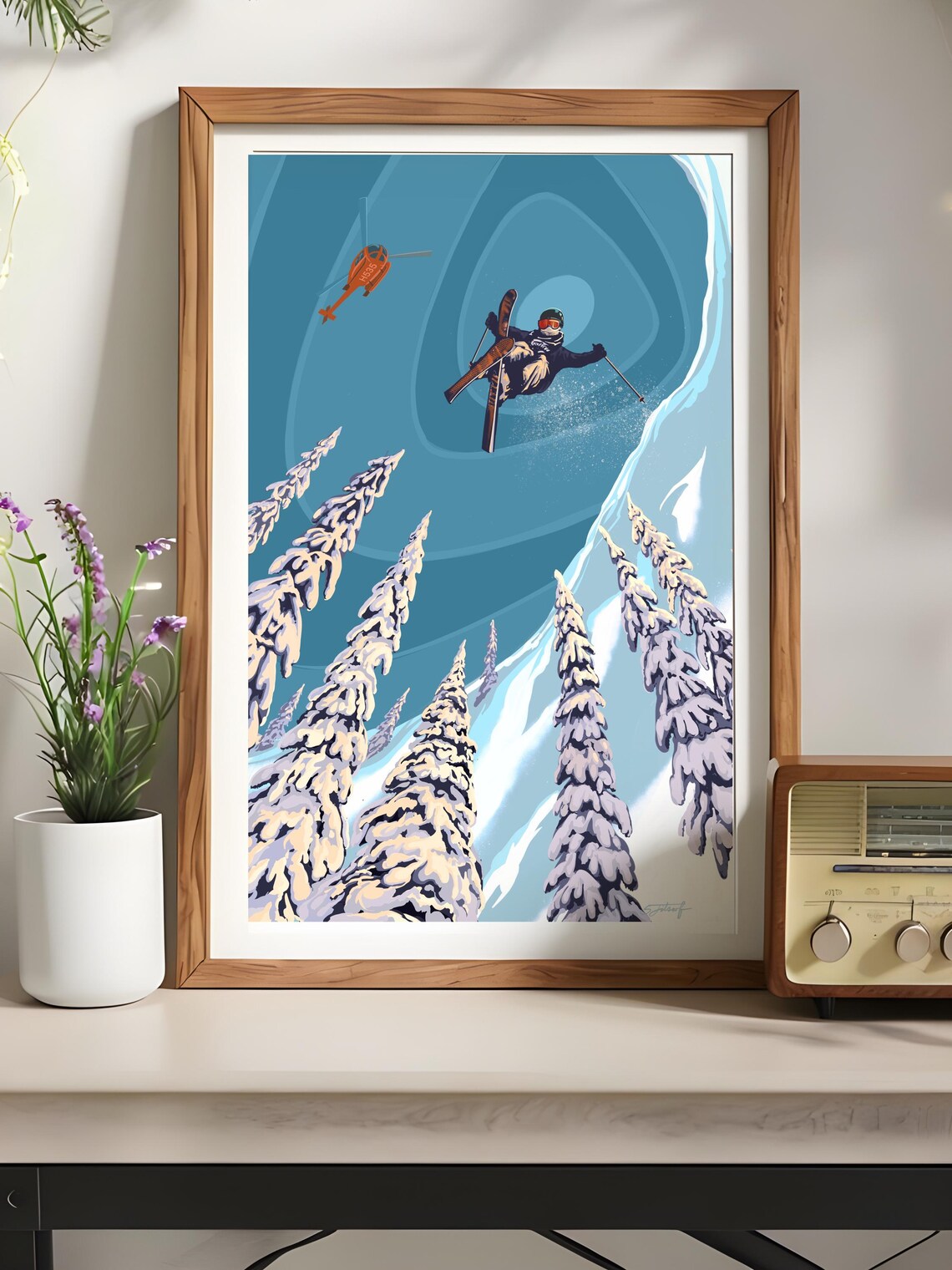 Retro Heliskiing Art Print, Extreme Alps Ski Poster - Etsy