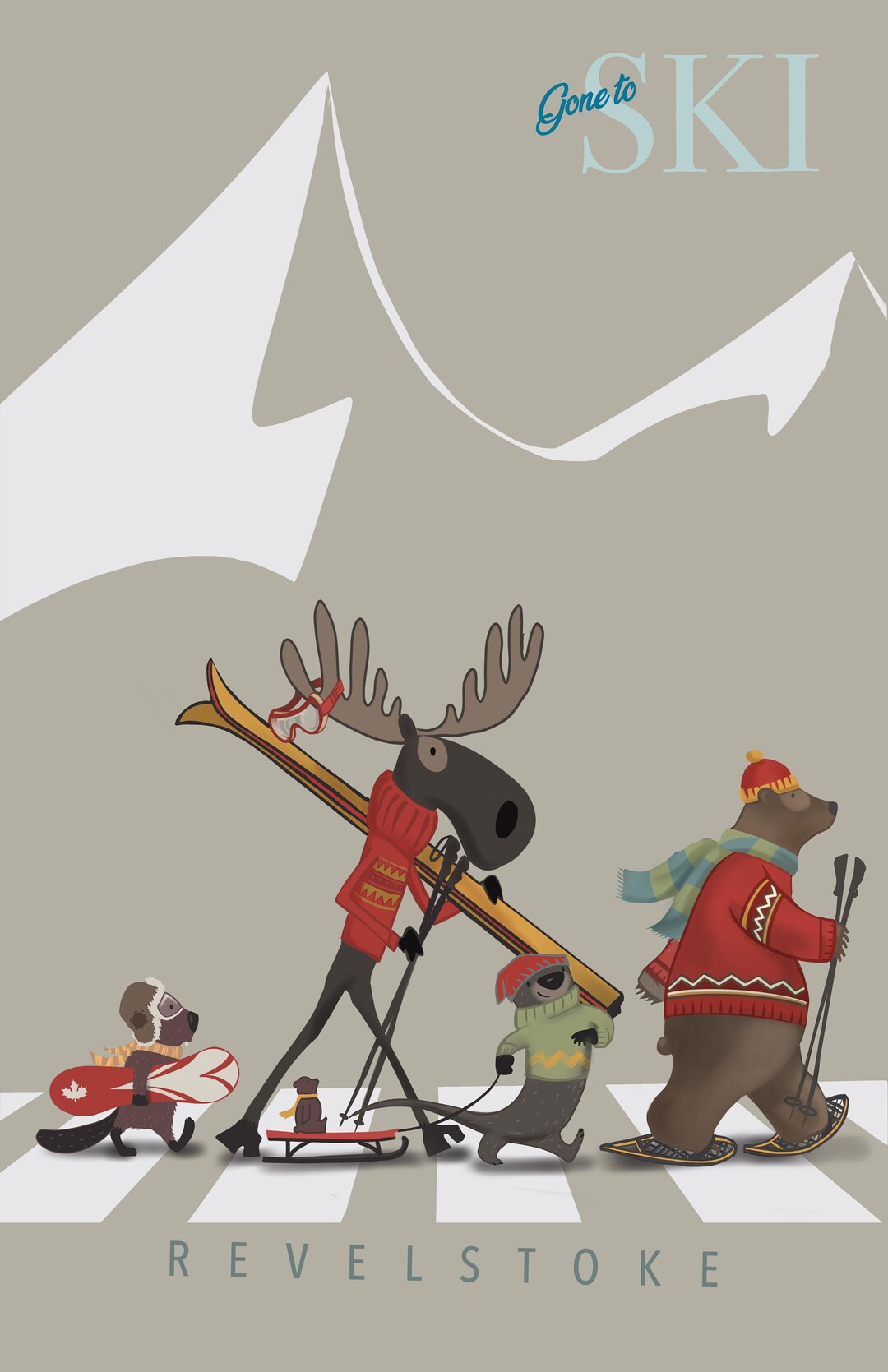 Ski Moose and Cute Friends Ski Poster/illustration/home Decor - Etsy