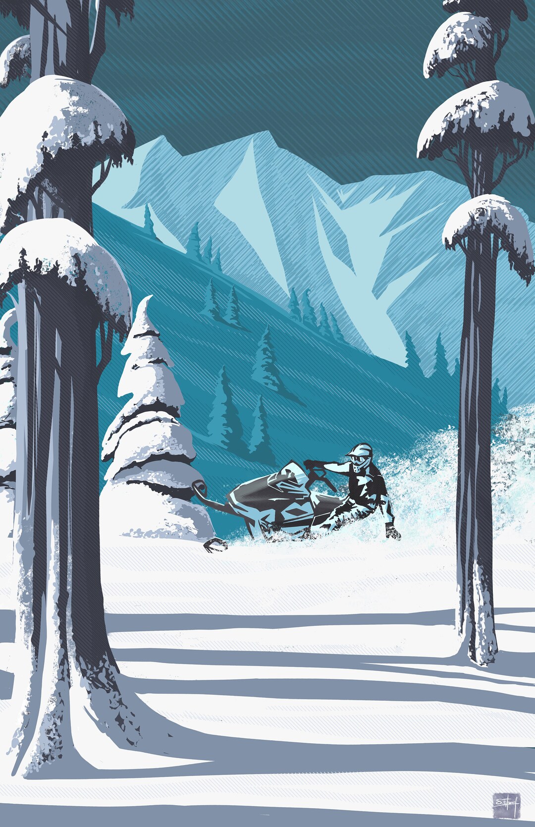 Retro Modern Snowmobile Poster Illustration - Etsy