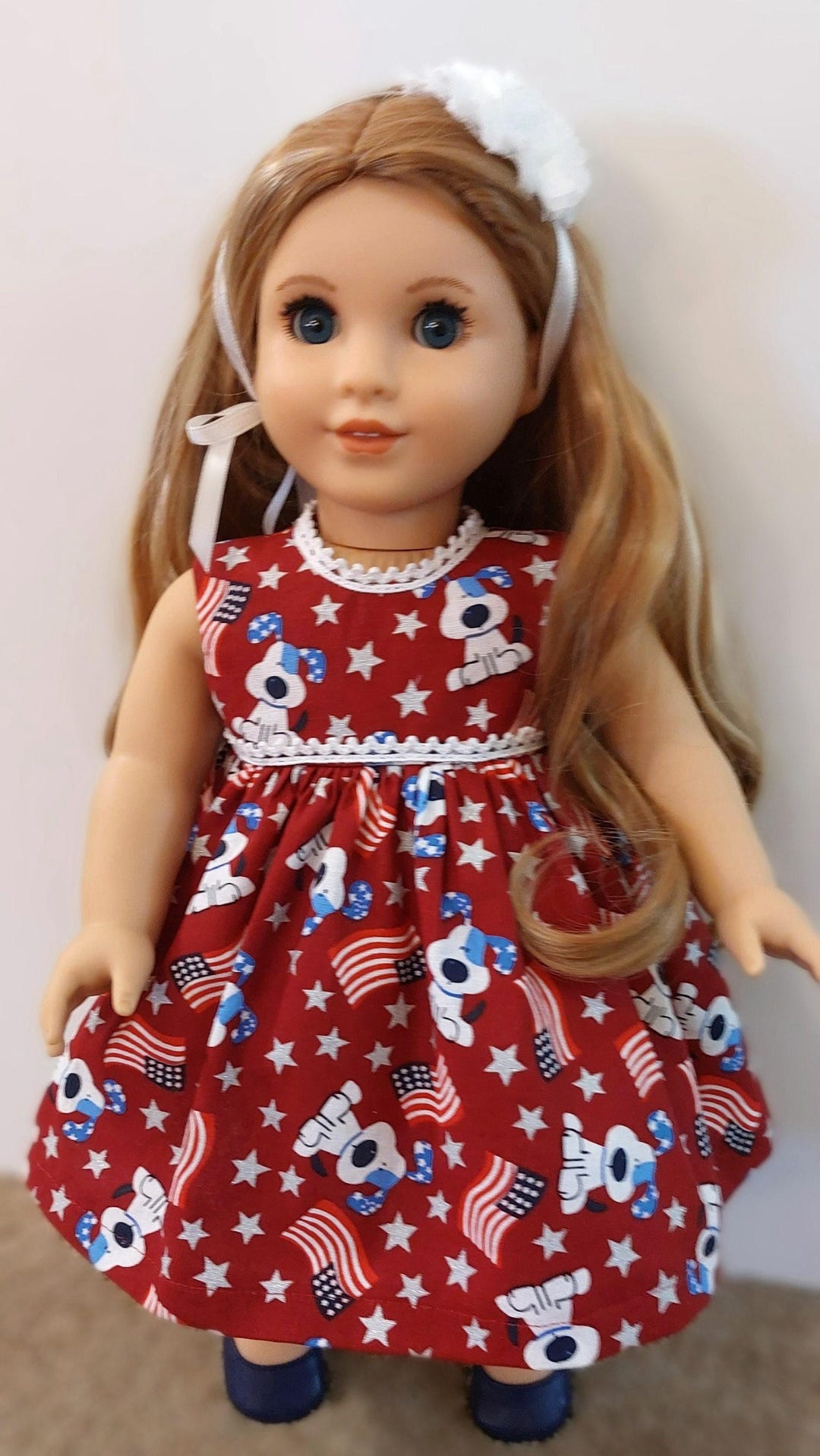 Red White and Blue Cotton July 4th Print Dress for 18 Inch Girl Dolls ...