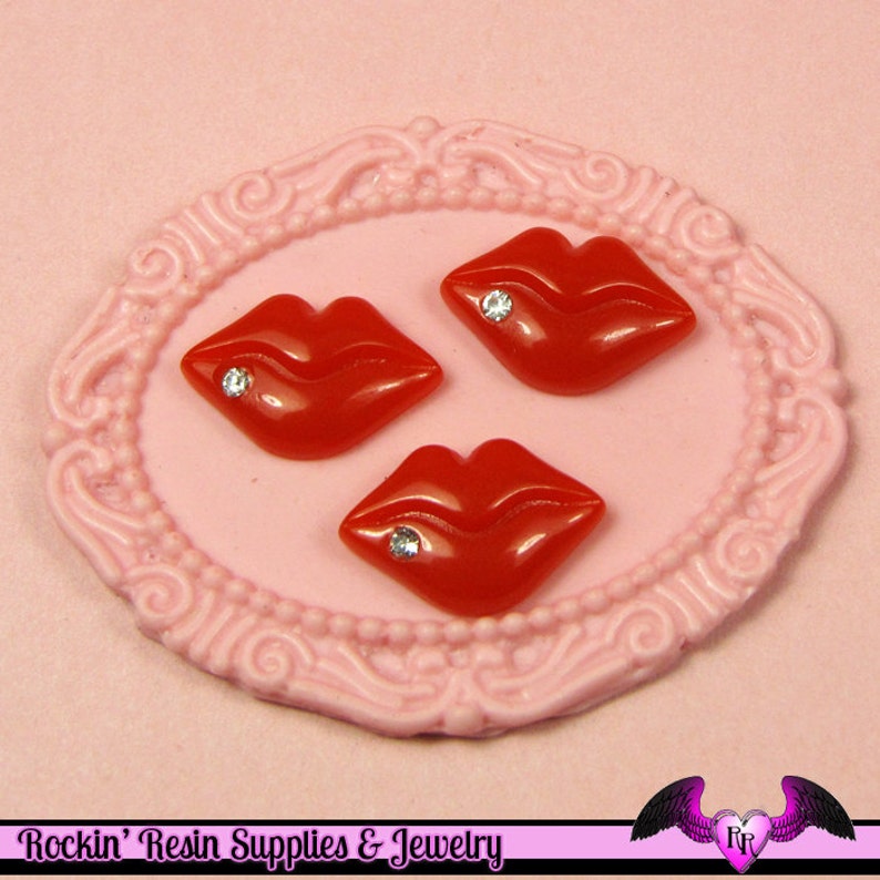 5 Pcs Small LIPS With CRYSTAL in RED Resin Decoden Flatback | Etsy