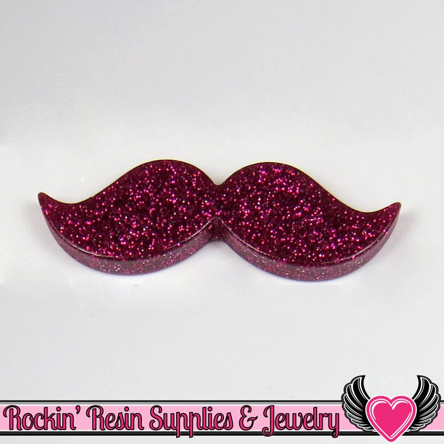 5pc Pink Fuchsia GLITTER HANDLEBAR MUSTACHE Cabochons Resin | Etsy