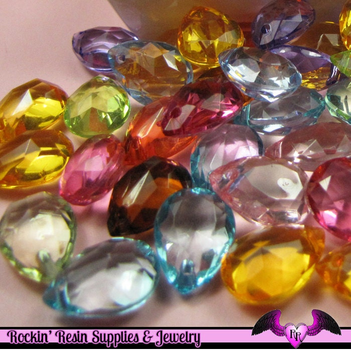 Faceted PEAR DROP Bright Mix Acrylic Pendants / Beads 18x13mm | Etsy