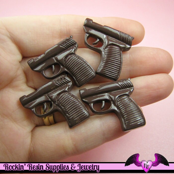 4 Pc Brown HAND GUN PISTOL Flatback Decoden Cabochons 24x23mm | Etsy