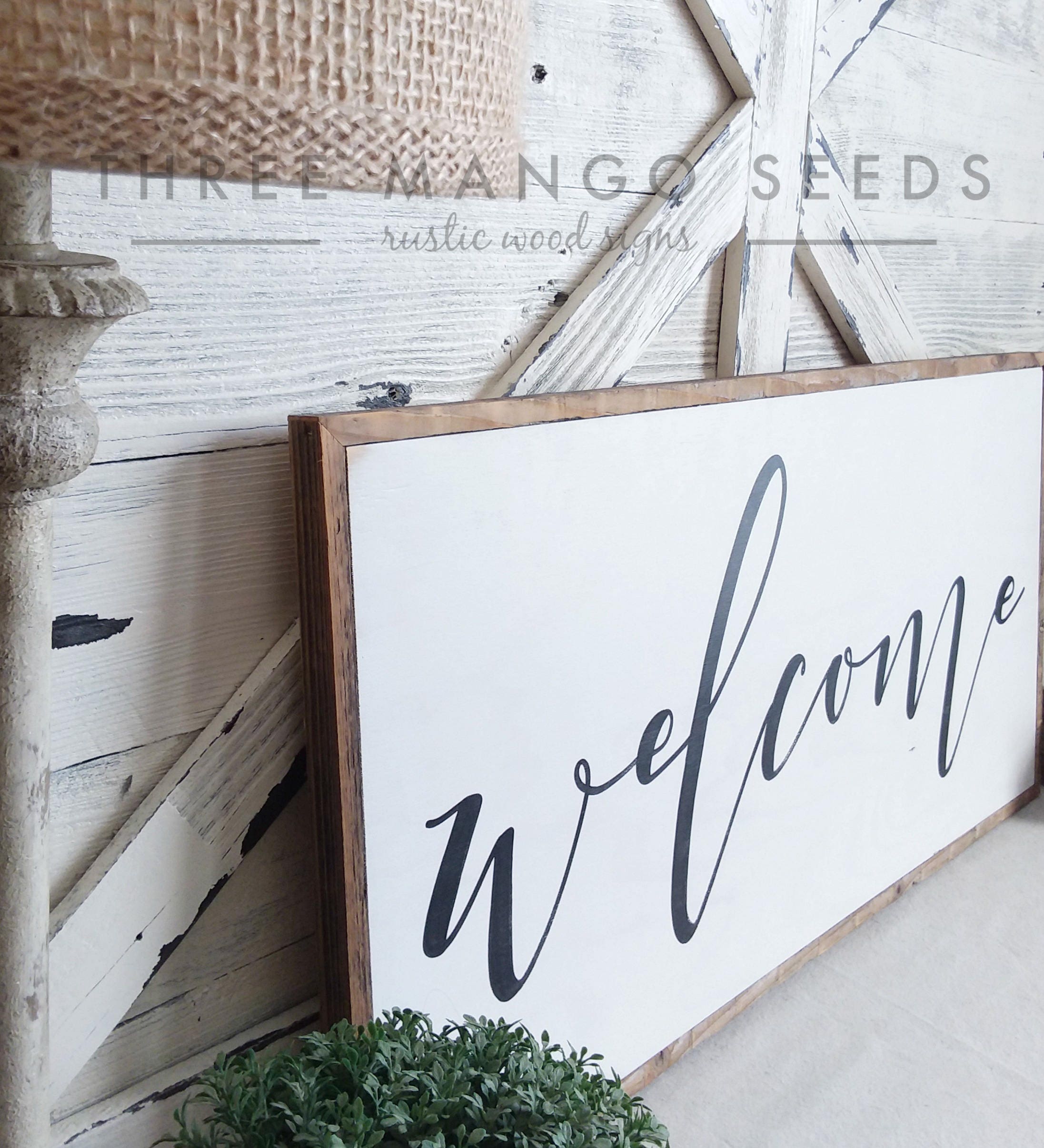 Large WELCOME Sign Cursive Framed Wood Sign Sign Welcome | Etsy