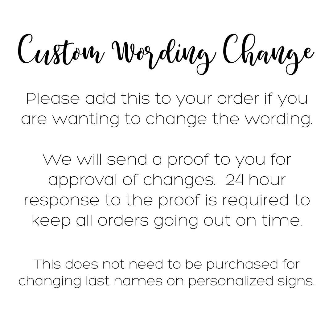 CUSTOM WORDING Add on to an Existing Order - Etsy