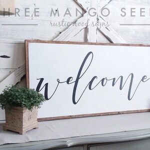 Large WELCOME Sign Cursive Framed Wood Sign Sign Welcome - Etsy