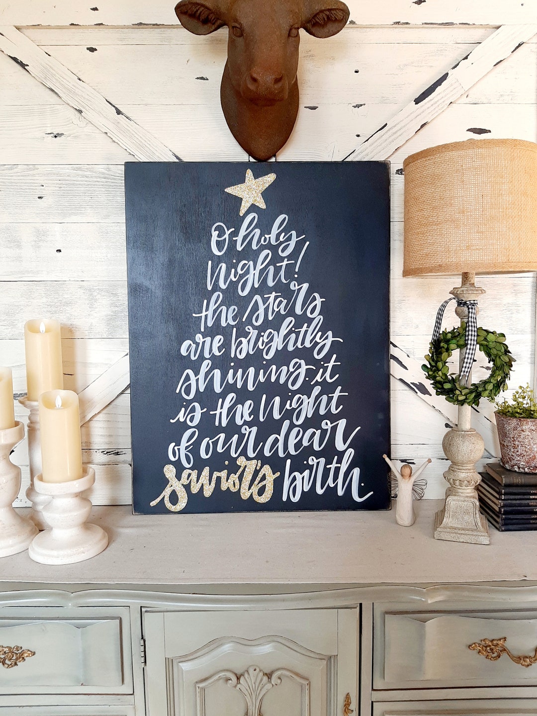 Large Christmas Sign, Christmas Mantle, Christmas Decor, O Holy Night ...