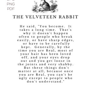 The Velveteen Rabbit, Printable Wall Art, Inspirational Quote, Positive ...