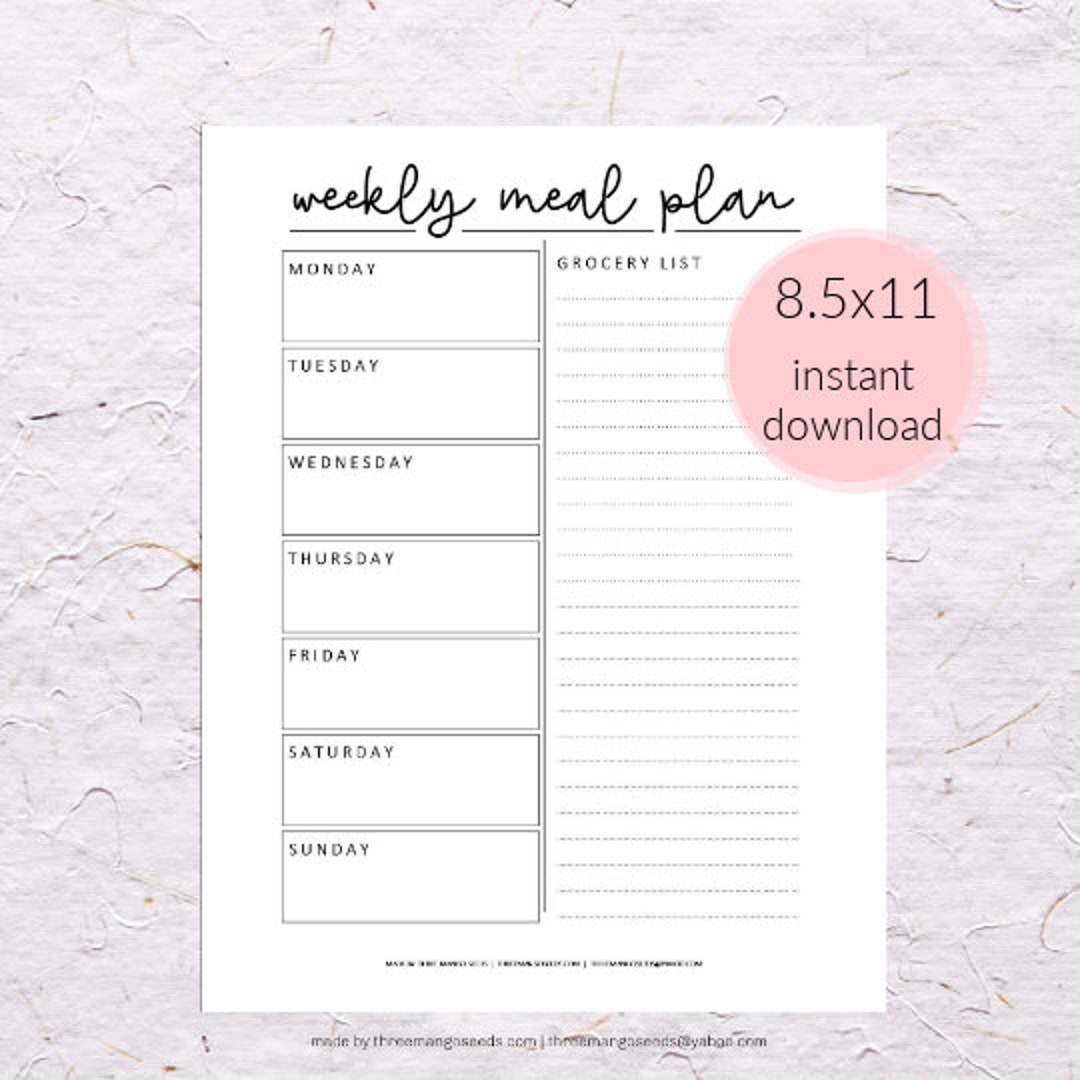 Printable Menu Planner Menu Planner With Grocery List Printable Menu ...