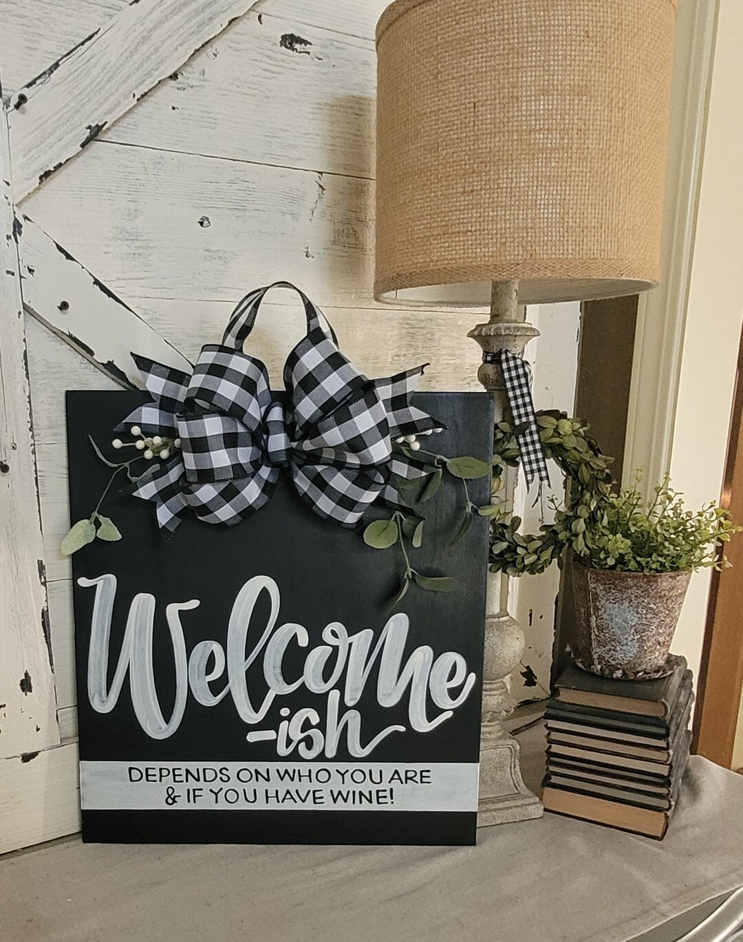 Handmade 'welcome-ish' Front Door Sign With Bow - 16x18, Housewarming ...