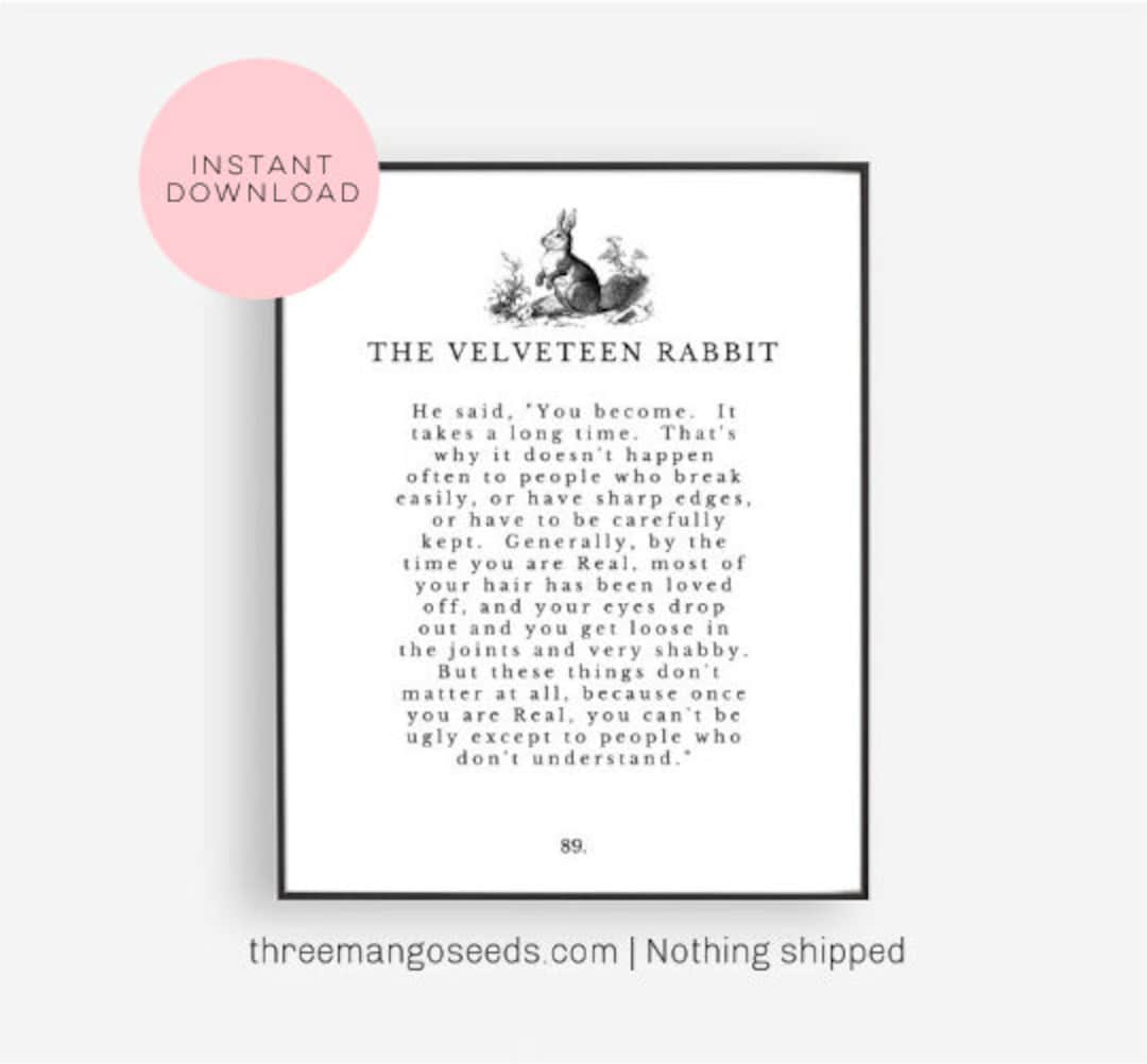 The Velveteen Rabbit, Printable Wall Art, Inspirational Quote, Positive ...