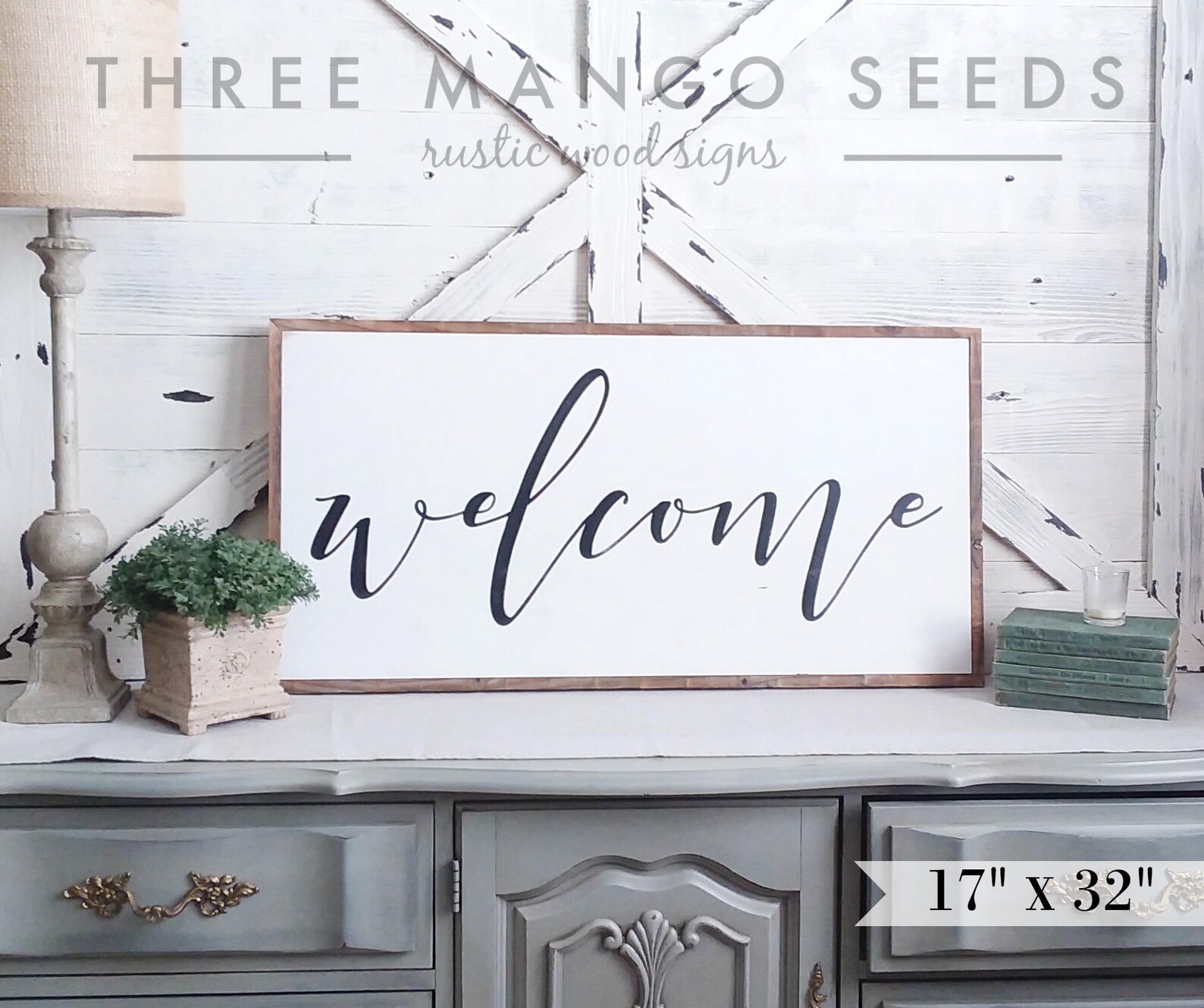 Large WELCOME Sign Cursive Framed Wood Sign Sign Welcome - Etsy