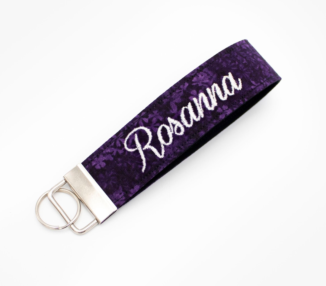 Purple Keychain Wristlet Wrist Lanyard Key Fob Custom Embroidered With ...