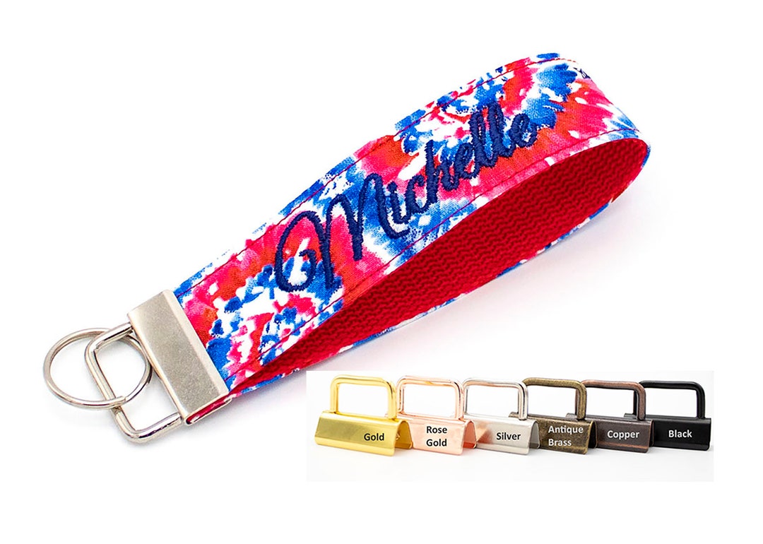 Embroidered Tie Dye Key Fob: Custom Initial Keychain Wristlet - Etsy