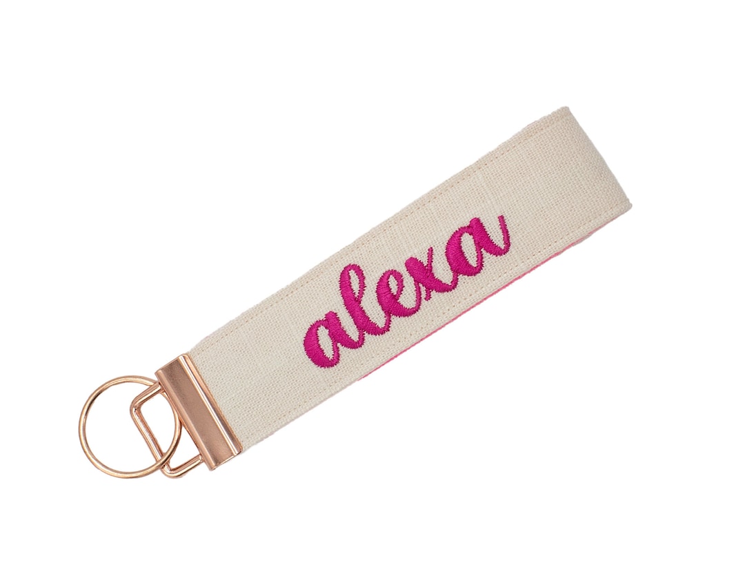 Monogrammed Cream Linen Wristlet Keychain - Add Embroidered Name ...