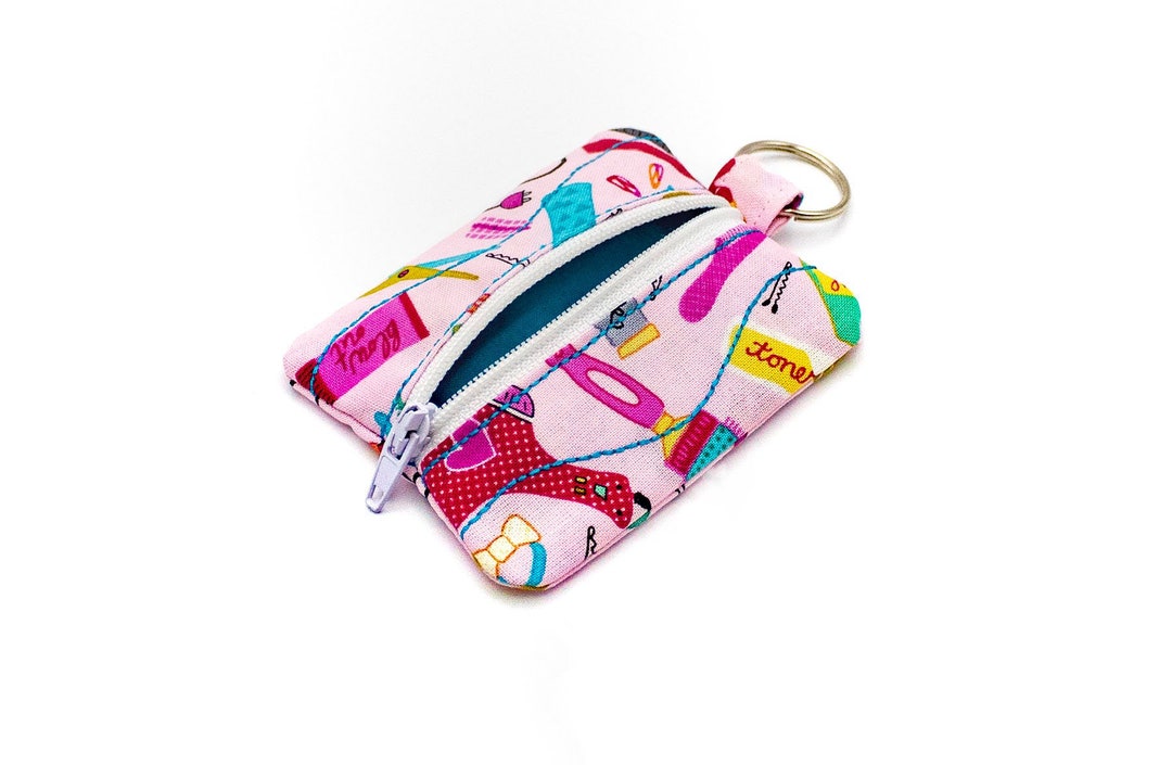 Pink Makeup Small Zipper Keyring Coin Pouch, Pink Zippered Keychain ...