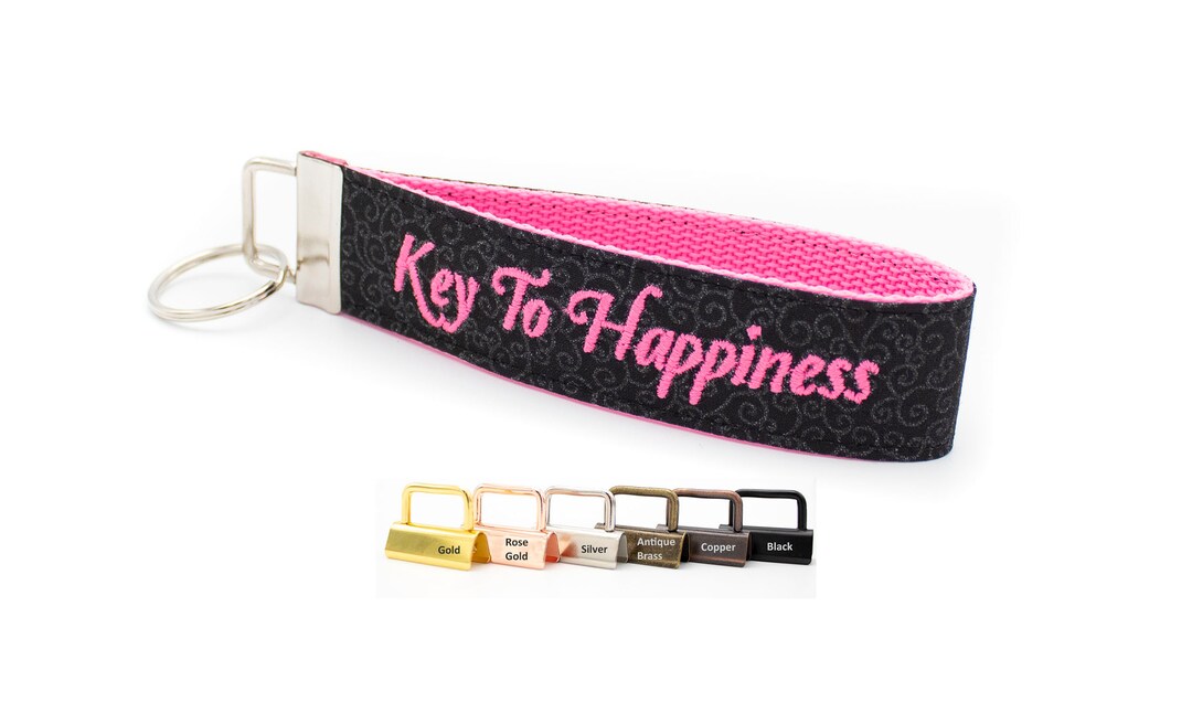 Personalized Wristlet Keychain: Custom Monogram Black Scroll Fabric Key ...