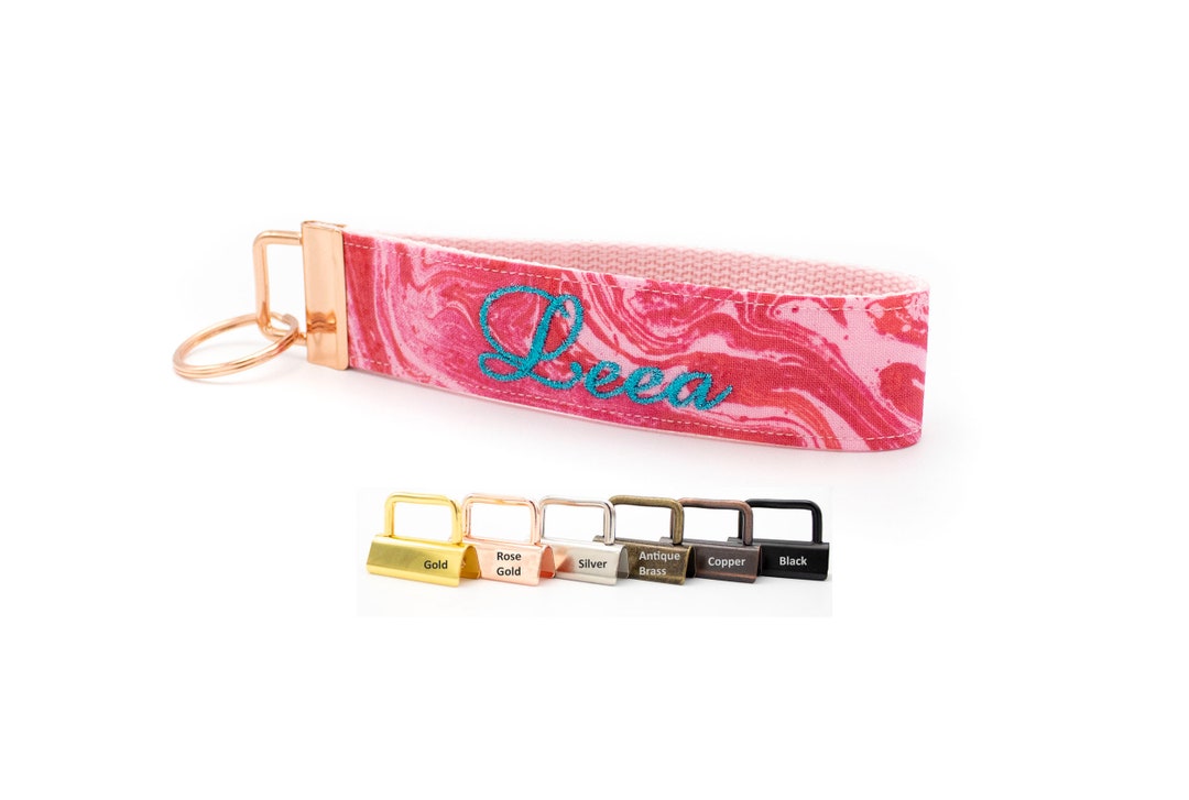 Pink Swirl Keychain Wristlet: Custom Embroidered Key Fob - Etsy