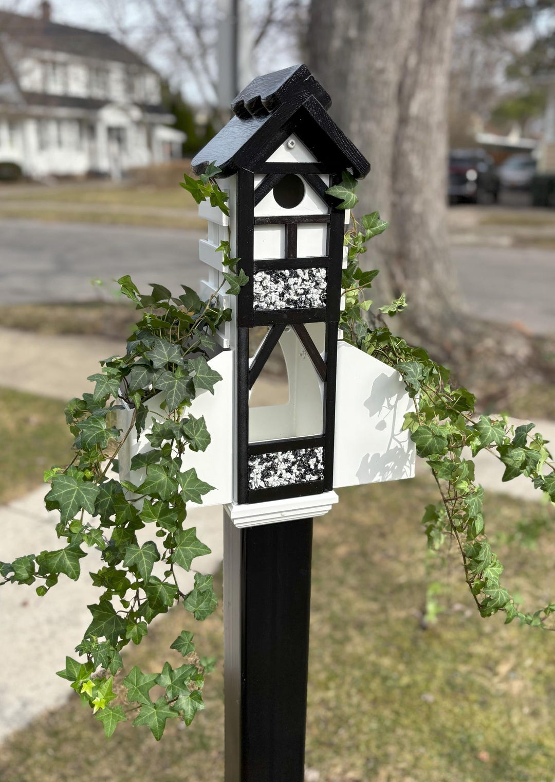Nature Tower Tudor Style Birdhouse Weatherable PVC Planter, Bird Feeder ...