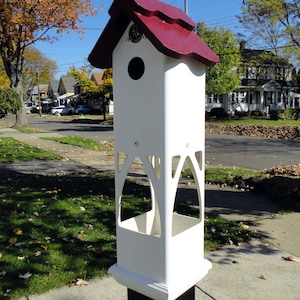 Combination 4x4 All Vinyl Post Mount Bird House and Feeder, Outdoor ...