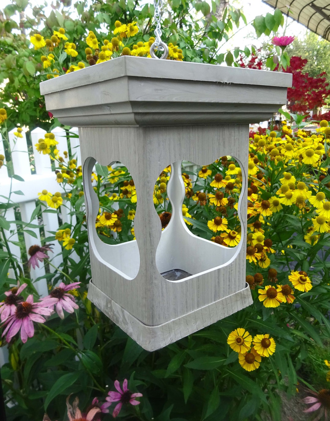 Bird Feeder Modern Outdoor PVC Decorative Woodgrain Style No Assemble ...