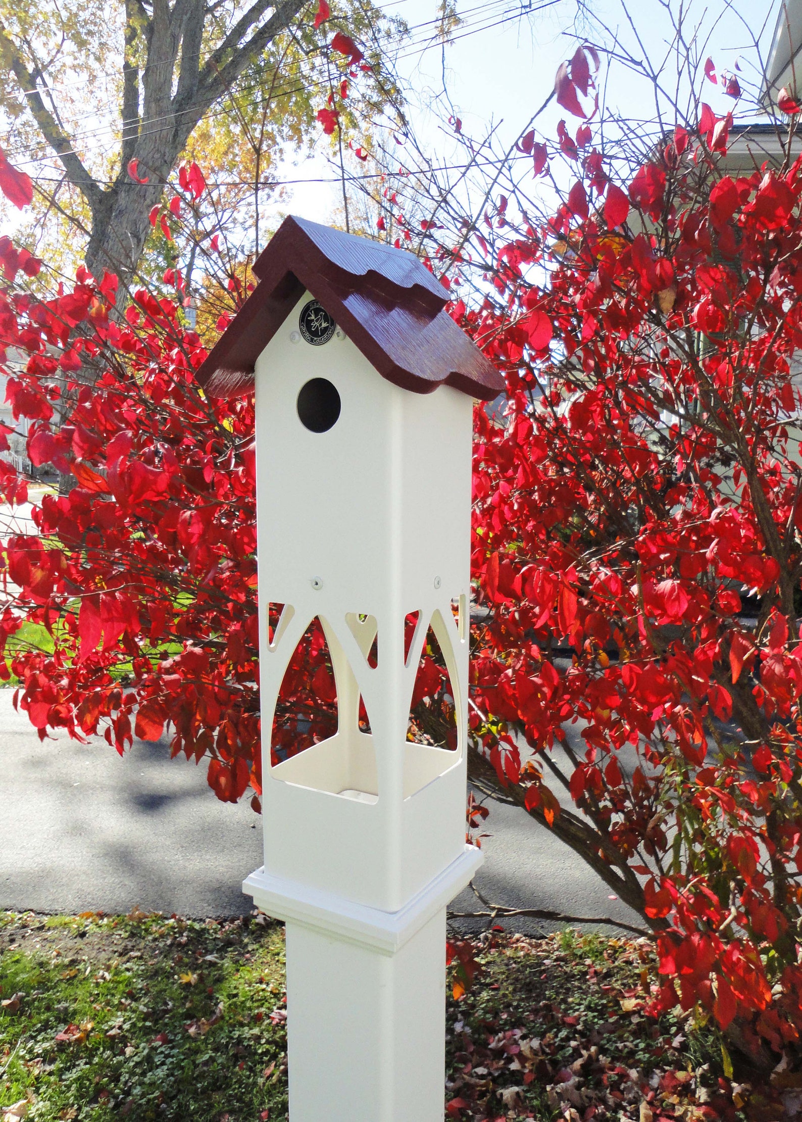 Combination 4x4 All Vinyl Post Mount Bird House and Feeder, Outdoor ...