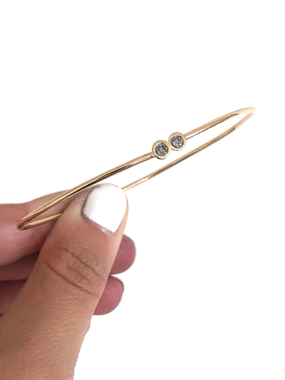 Solid Gold Bracelet OREN Diamond Bangle // Solid 10k Gold - Etsy