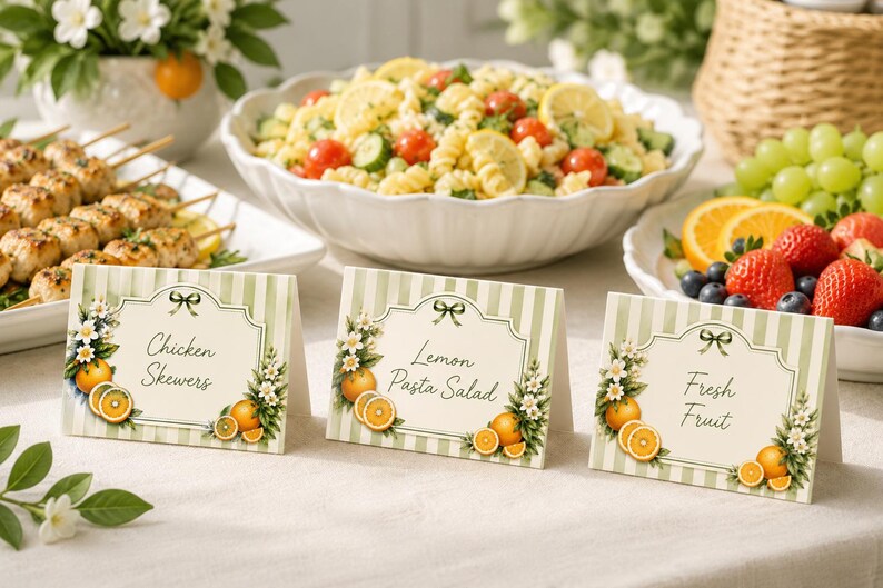 Baby Shower Food Tent Cards, Editable Orange Floral Labels (digital ...
