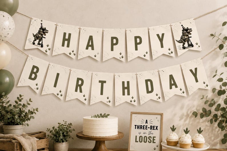 Dinosaur Birthday Banner | Editable "a Three-rex is on the Loose" Party ...