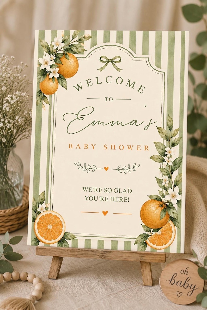 Baby Shower Food Tent Cards, Editable Orange Floral Labels (digital ...