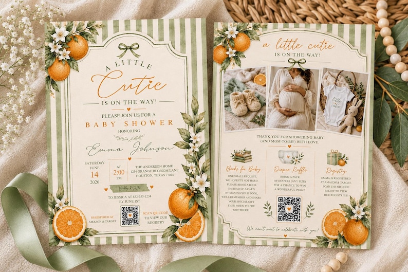 Baby Prediction Game Cards, Orange Floral Baby Shower Activity (instant ...