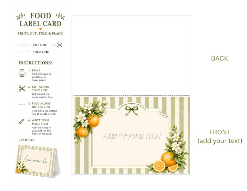 Baby Shower Food Tent Cards, Editable Orange Floral Labels (digital ...