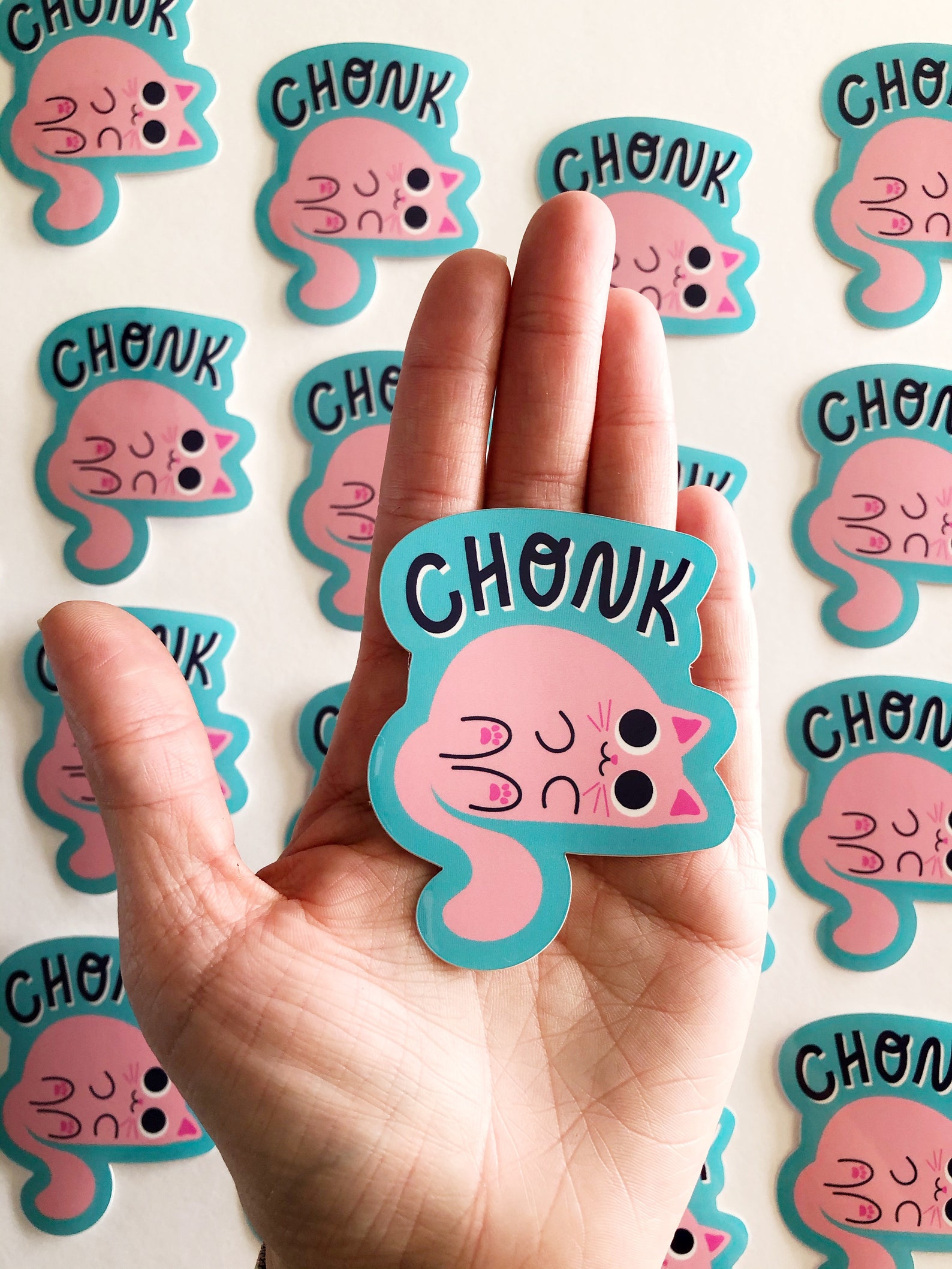 Chonk Cat Sticker Cute Fat Pink Kitty Waterproof Decal Crazy Cat Lady ...