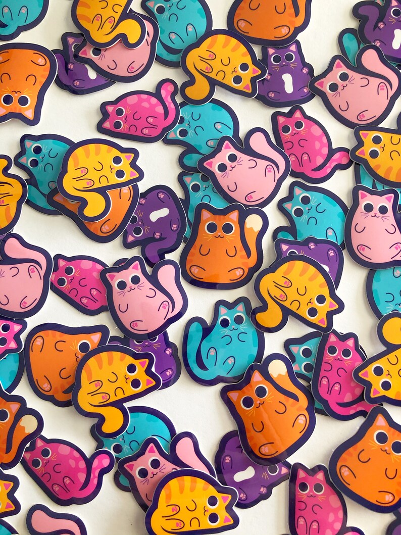 Cute Cat Sticker Pack Fat Chonk Cat Chunky Kitty Vinyl - Etsy