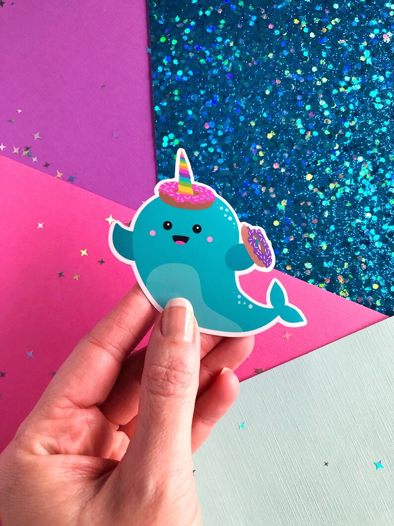 Cute Narwhal With Donut Sticker Vinyl Decal Kawaii Sticker | Etsy