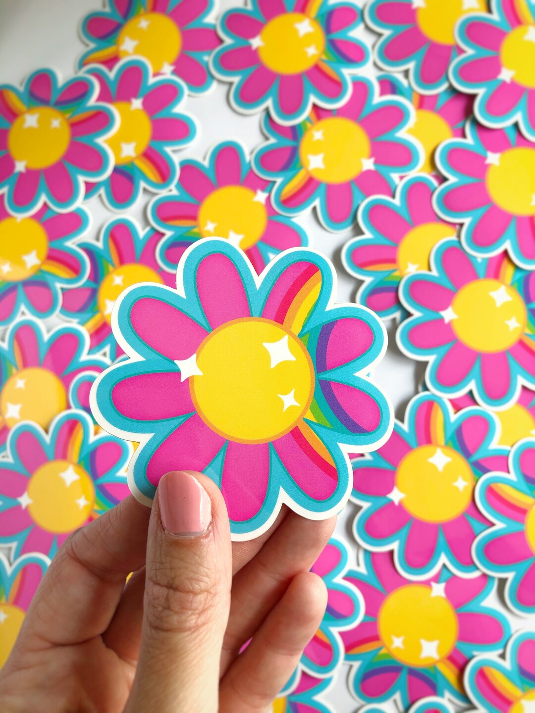 Cute Rainbow Daisy Sticker | Retro Rainbow Flower Vinyl Decal | Flower ...