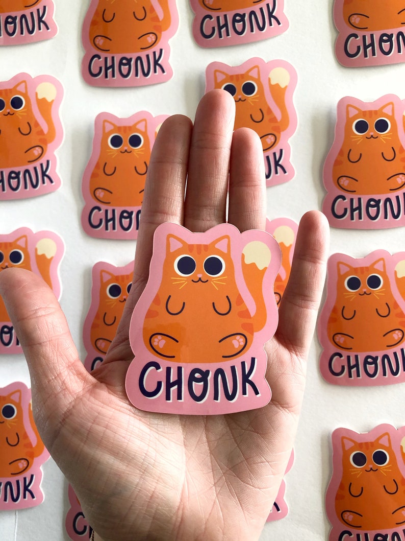 Chonk Cat Sticker | Cute Fat Orange Cat Waterproof Decal | Crazy Cat ...